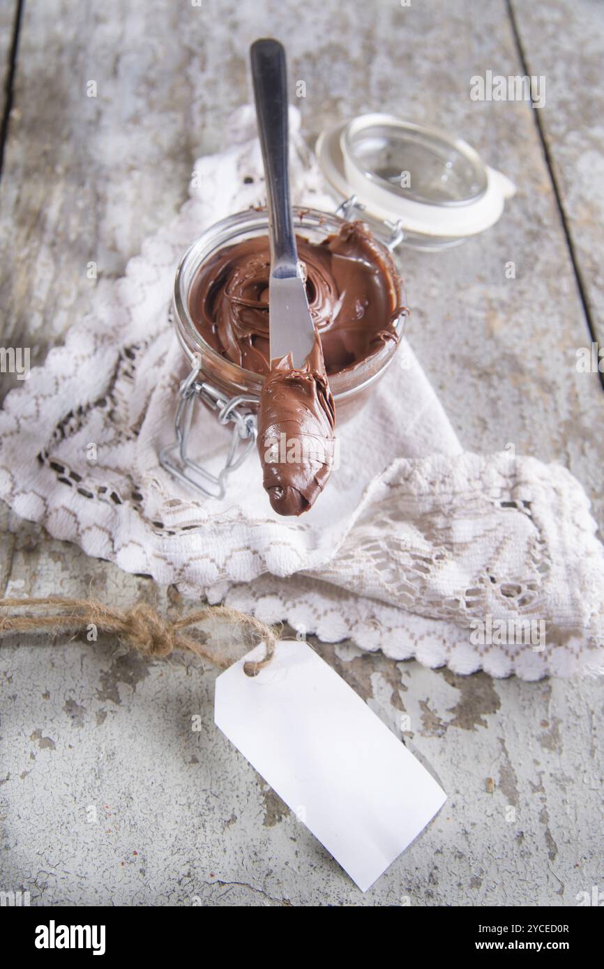 Breakfast with chocolate spread made with hazelnuts and cocoa sugar ...