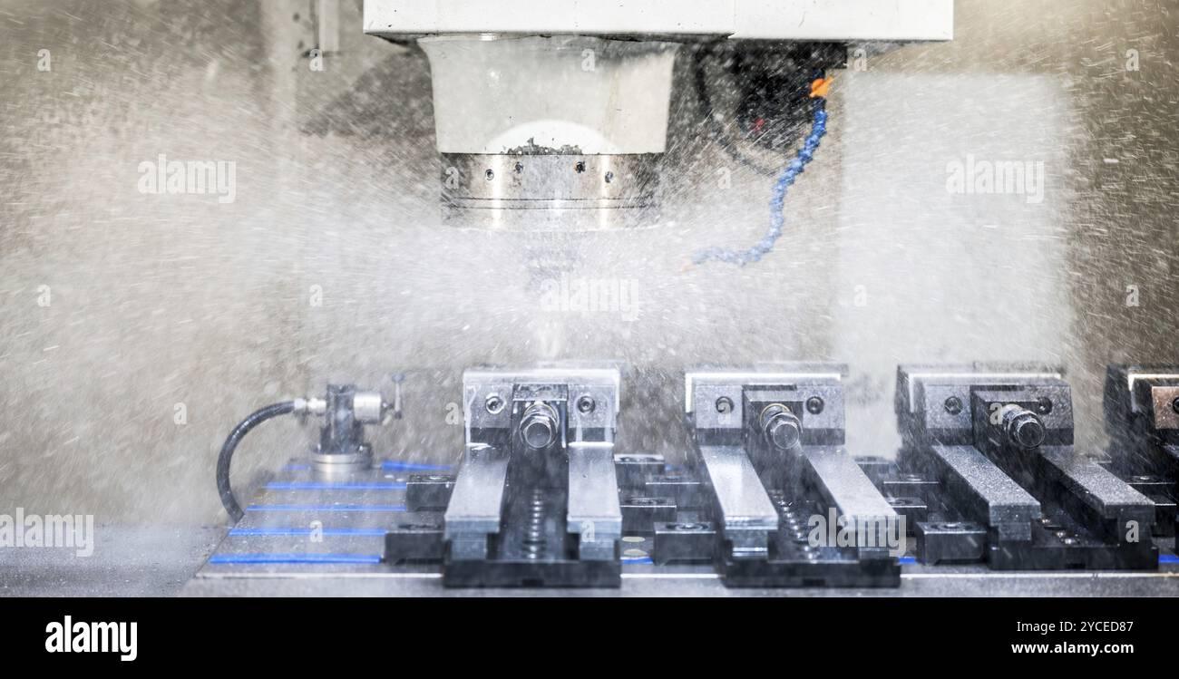 Process working of CNC turning, cutting, milling metal. Industrial ...