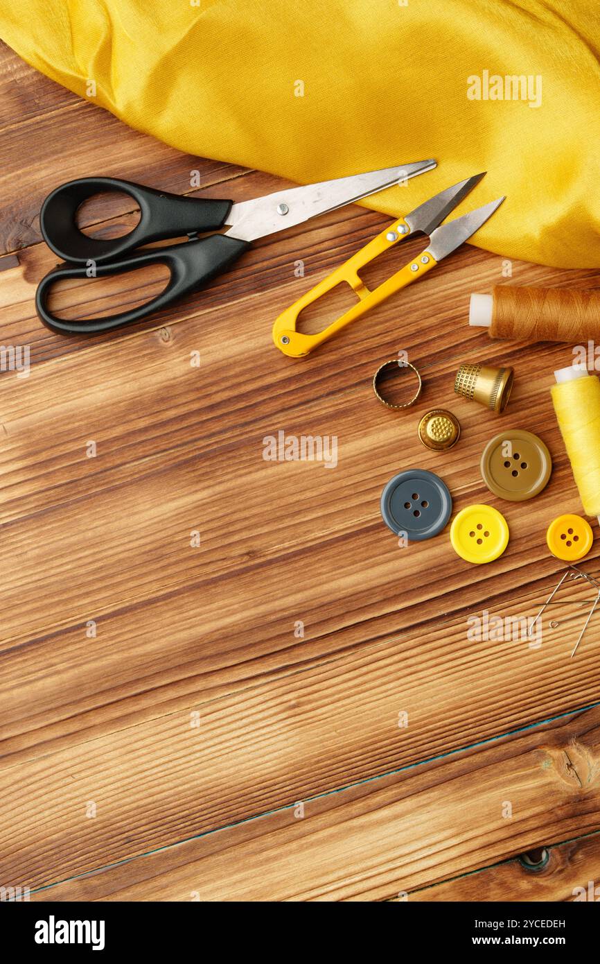 Crafting tools and materials arranged on a wooden table ready for ...