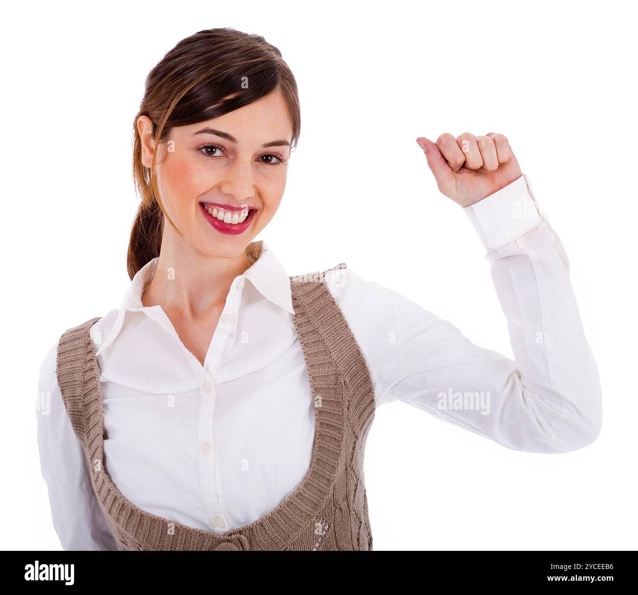 Beautiful young model raising her hand up Stock Photo - Alamy