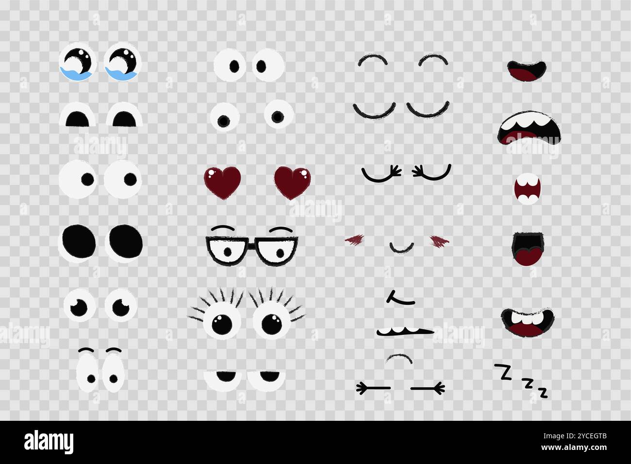 Face emotions, comic expressions, cute crazy eyes collection isolated ...