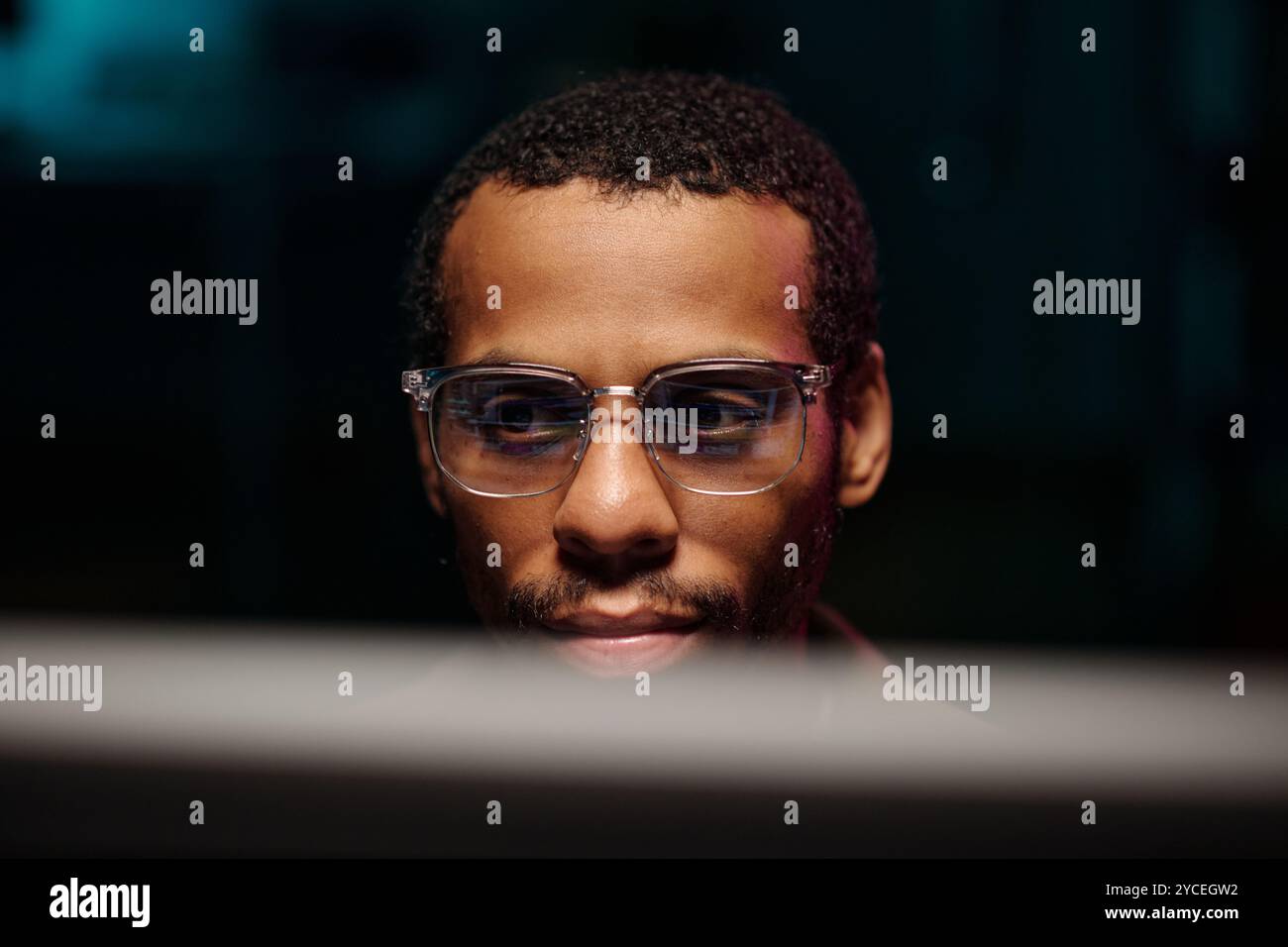 Focused African American Male Wearing Glasses at Computer Stock Photo ...