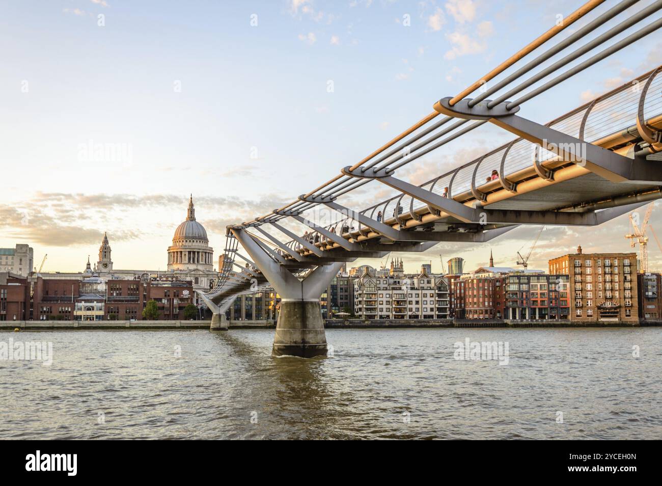 LONDON, UK, AUGUST 21, 2015: Millenium Bridge and London waterfront ...