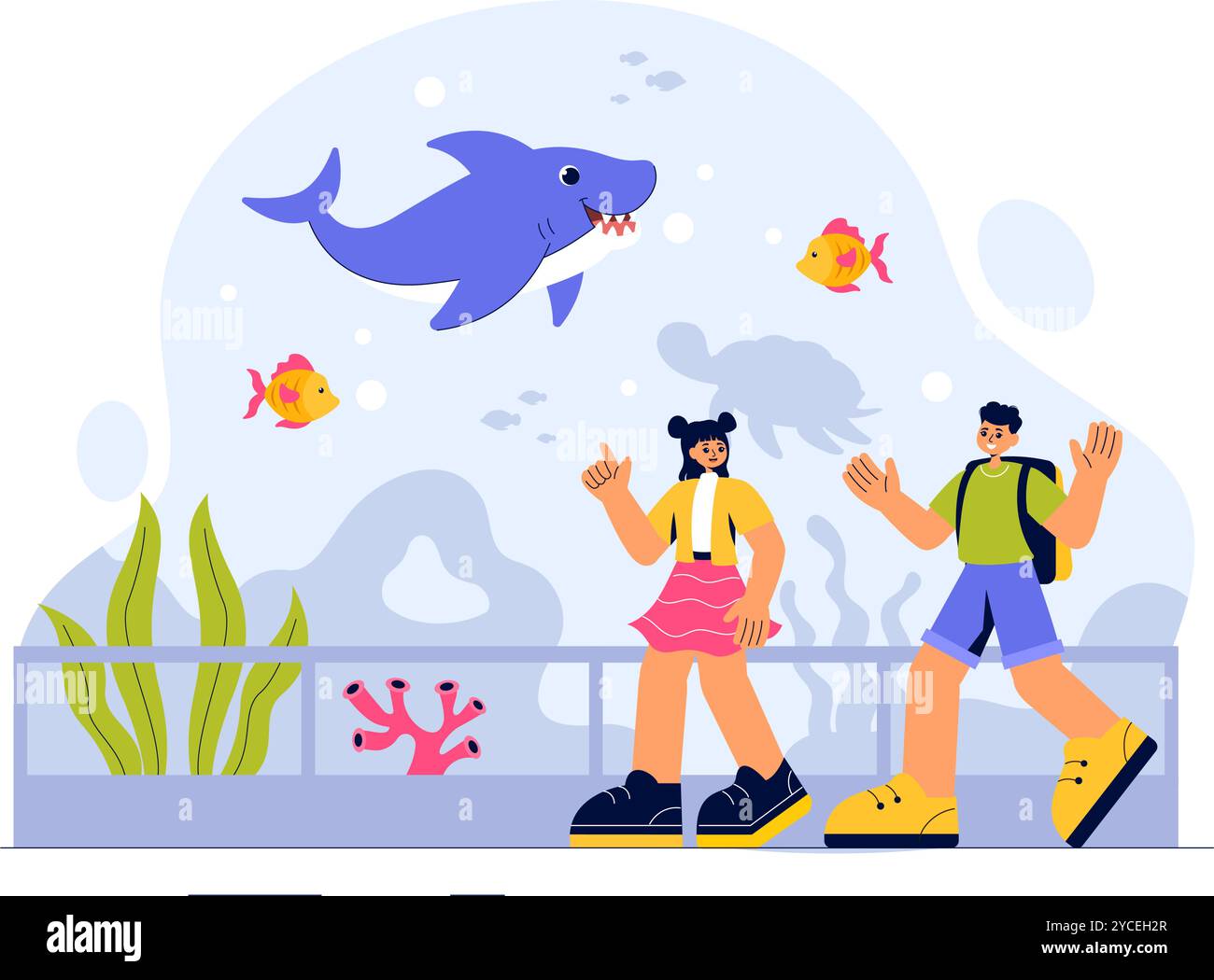 Aquarium Vector Illustration featuring an Underwater Scene with Fish ...