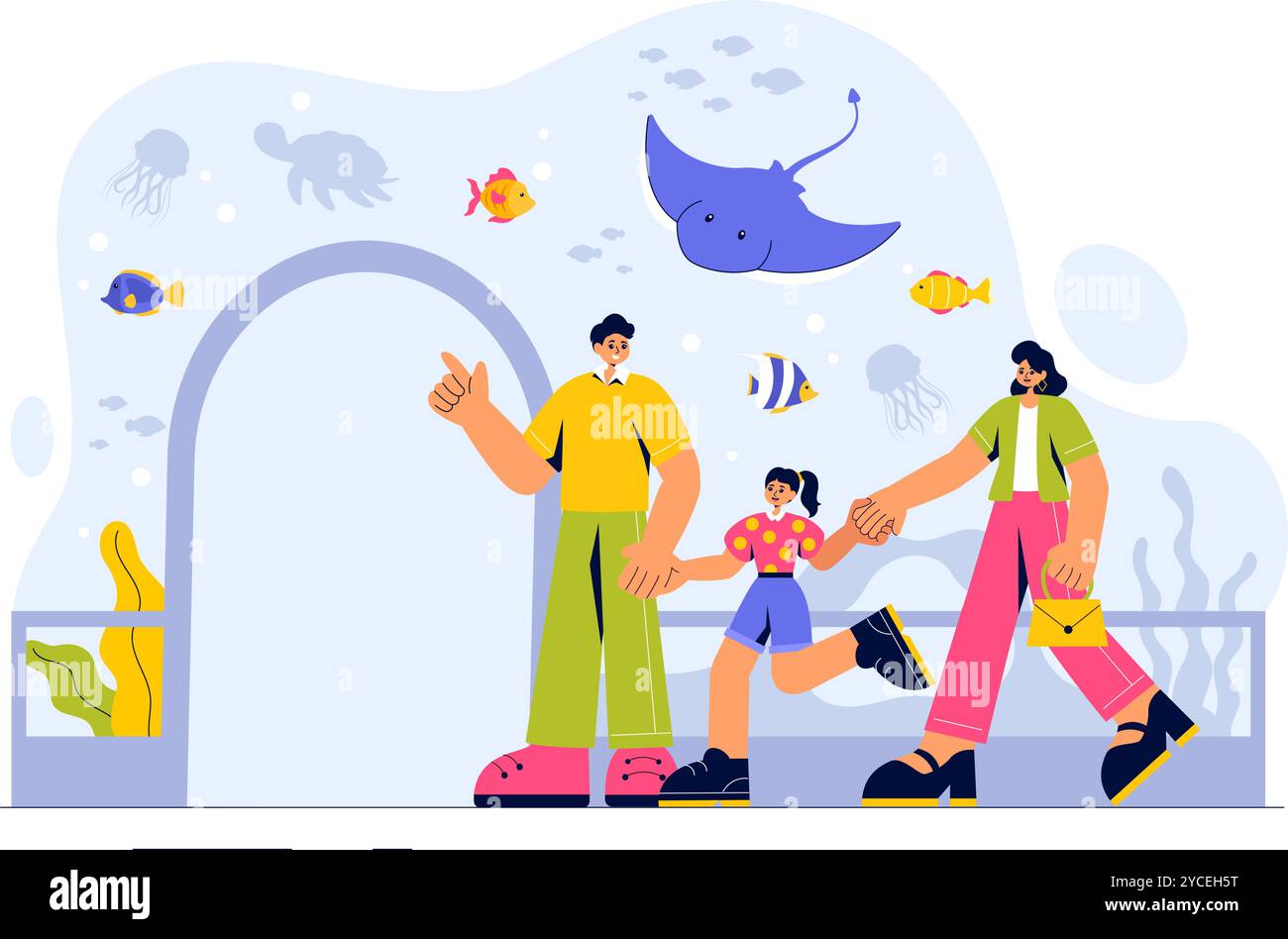 Aquarium Vector Illustration featuring an Underwater Scene with Fish ...