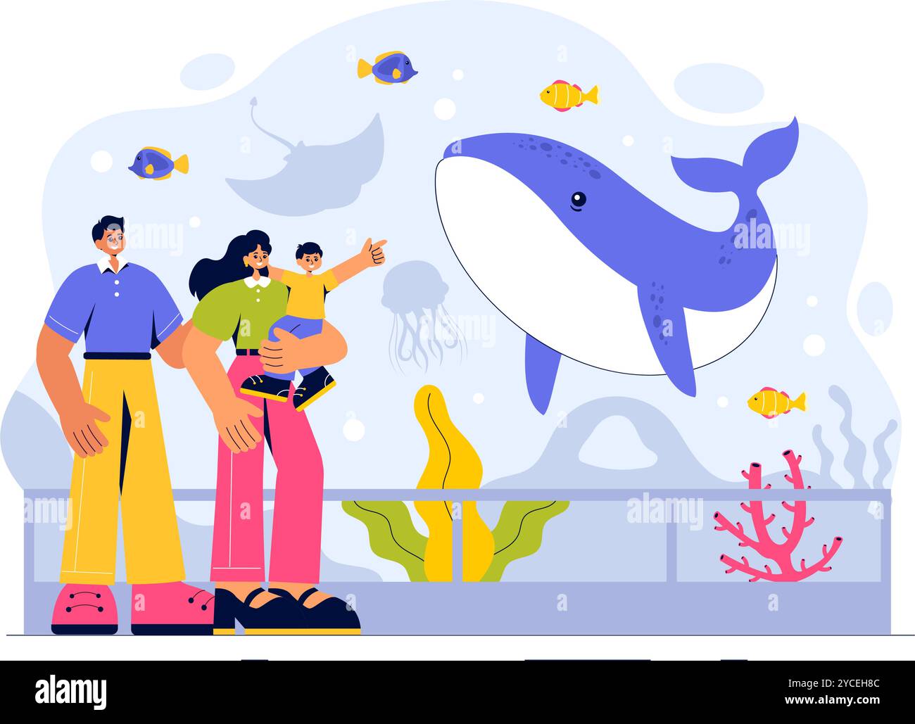 Aquarium Vector Illustration featuring an Underwater Scene with Fish ...