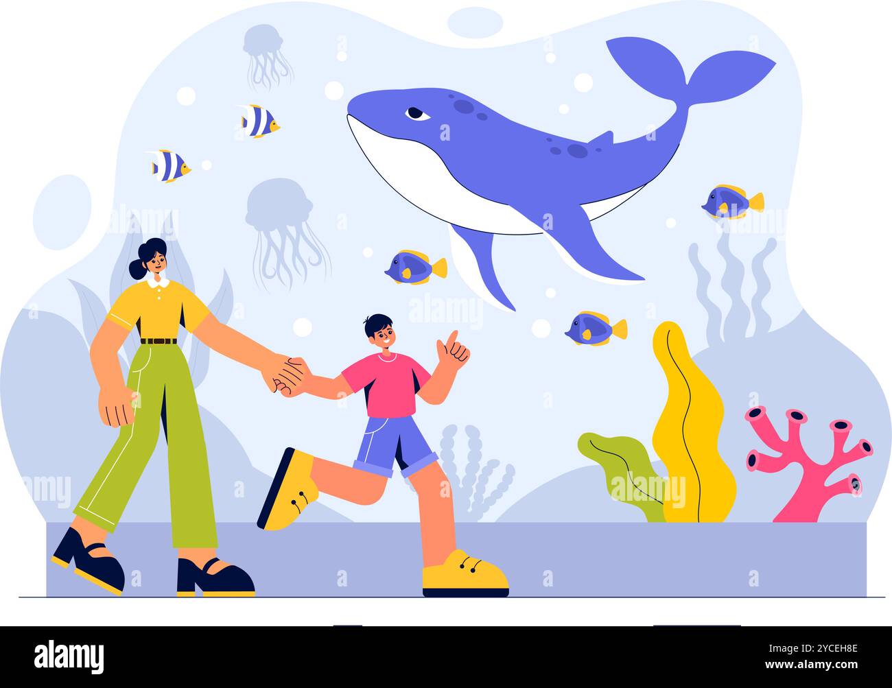Aquarium Vector Illustration featuring an Underwater Scene with Fish ...