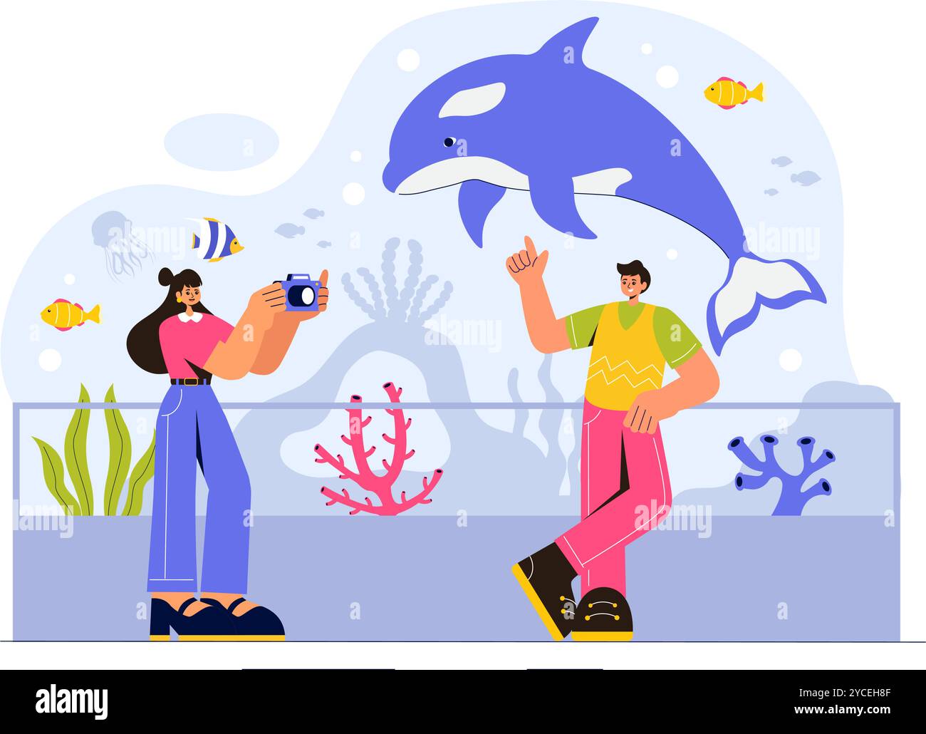 Aquarium Vector Illustration featuring an Underwater Scene with Fish ...