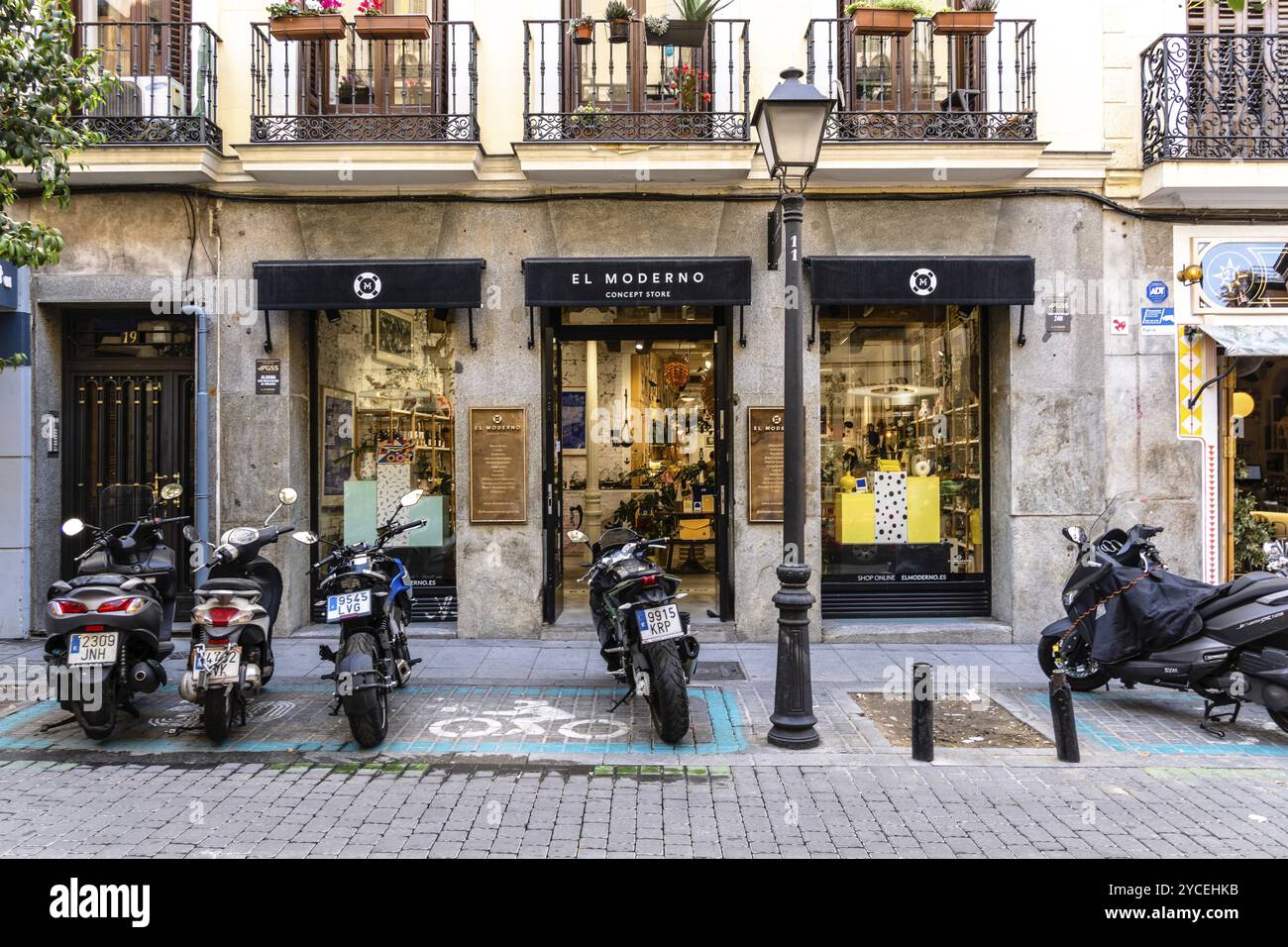 Madrid, Spain, September 17, 2022: Trendy store in Malasana district in Madrid. El Moderno ...