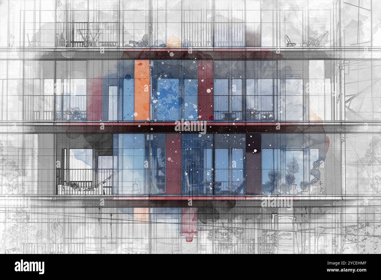 Building colour drawing hi-res stock photography and images - Alamy