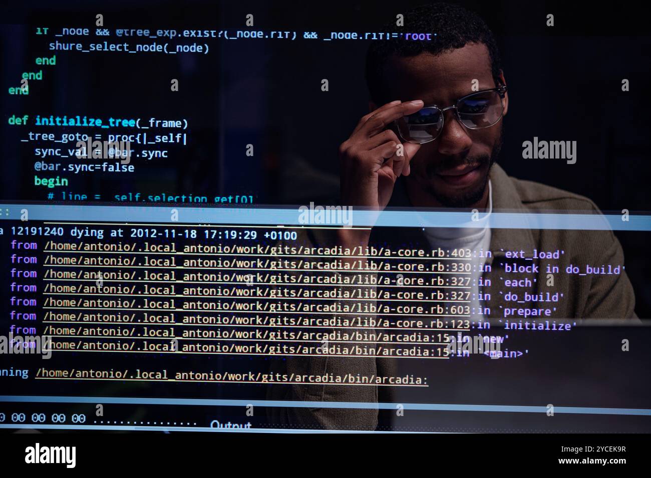 Analyzing Code on Computer Screen with Glasses Stock Photo - Alamy