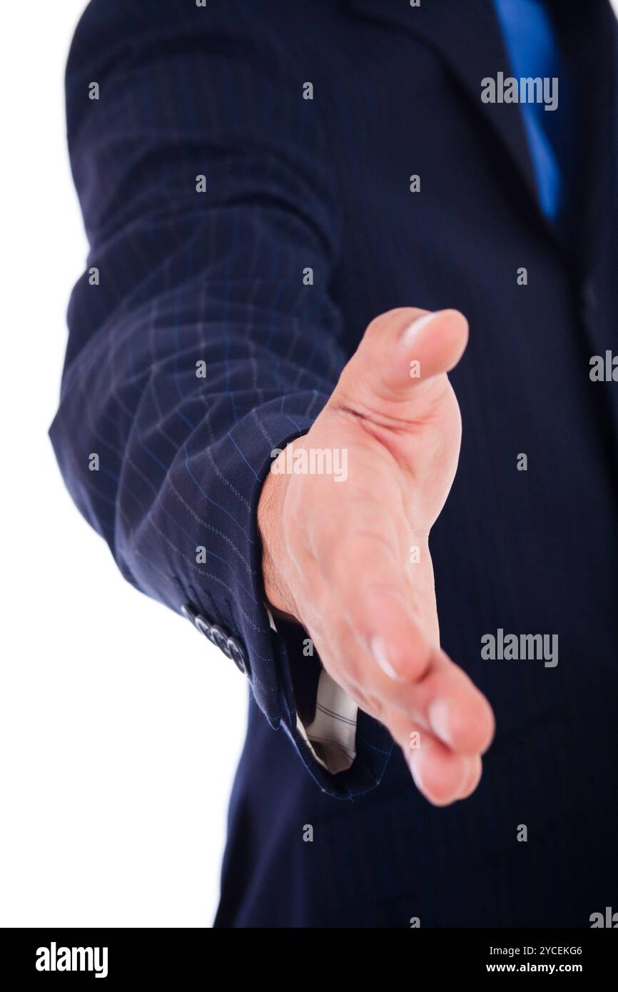Business man welcoming you with an open hand ready to shake Stock Photo ...
