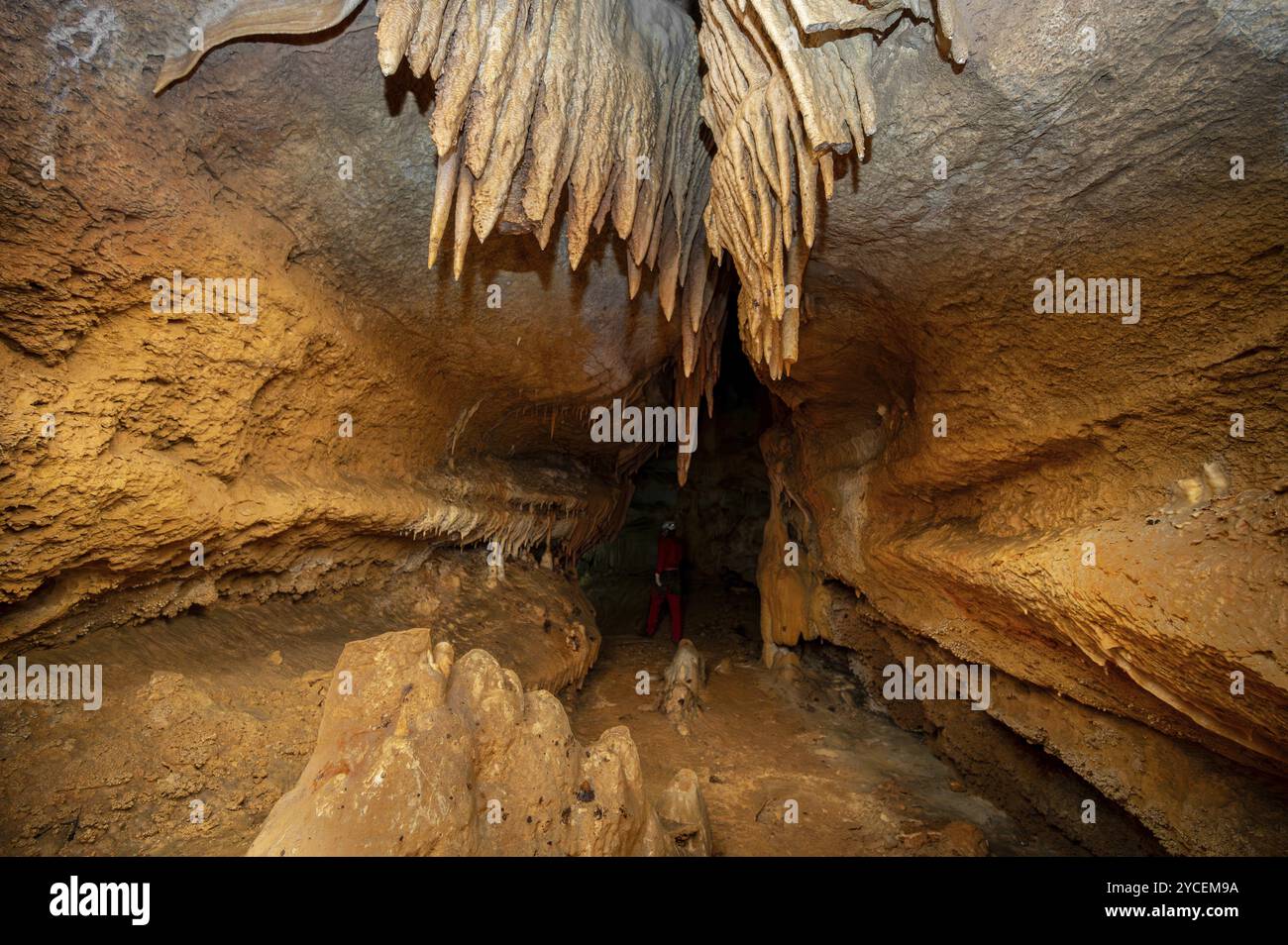Stalactite and stalagmite and other formations inside a beautiful cave ...