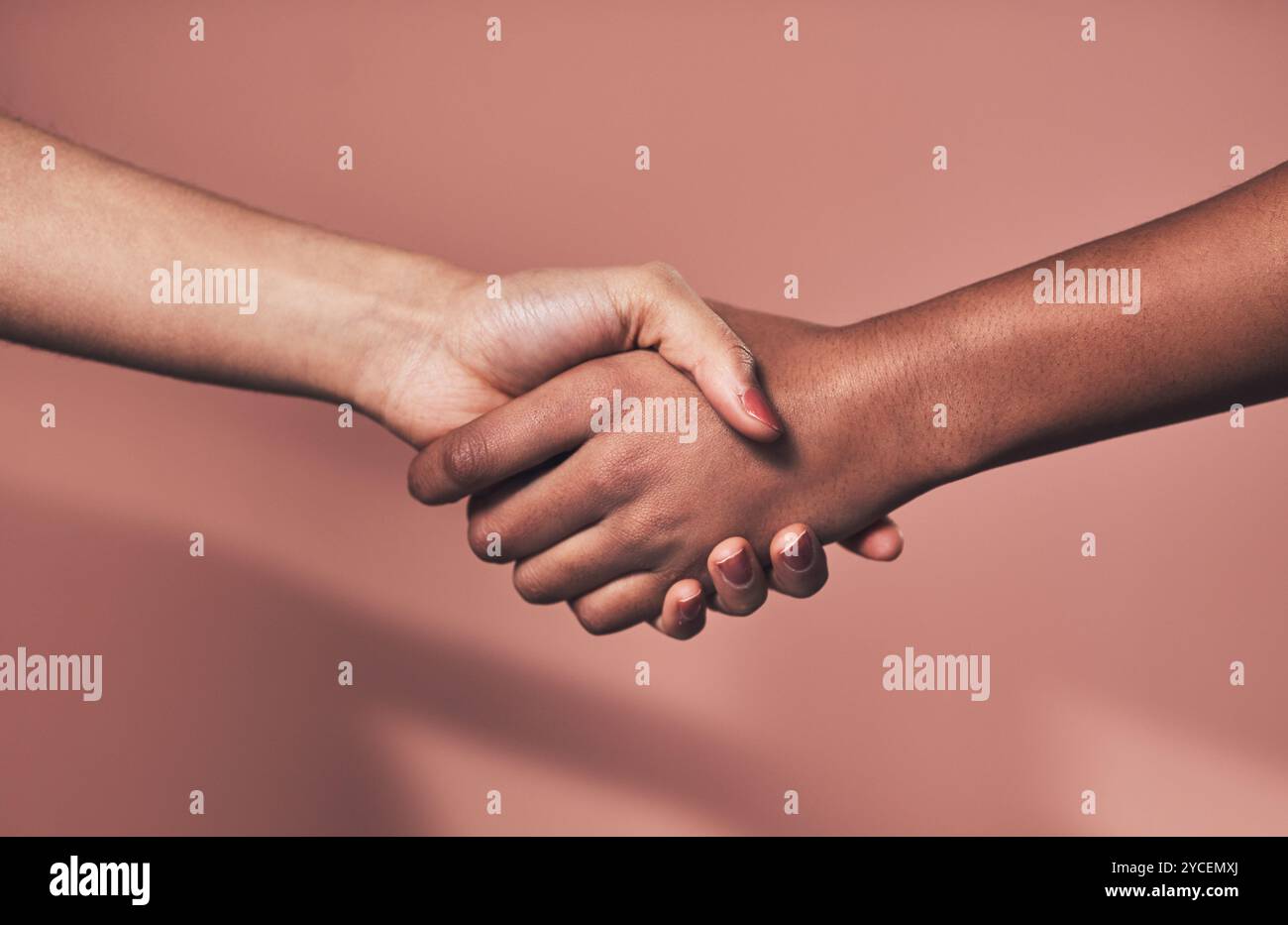 Handshake, people and friends with deal in studio for partnership ...