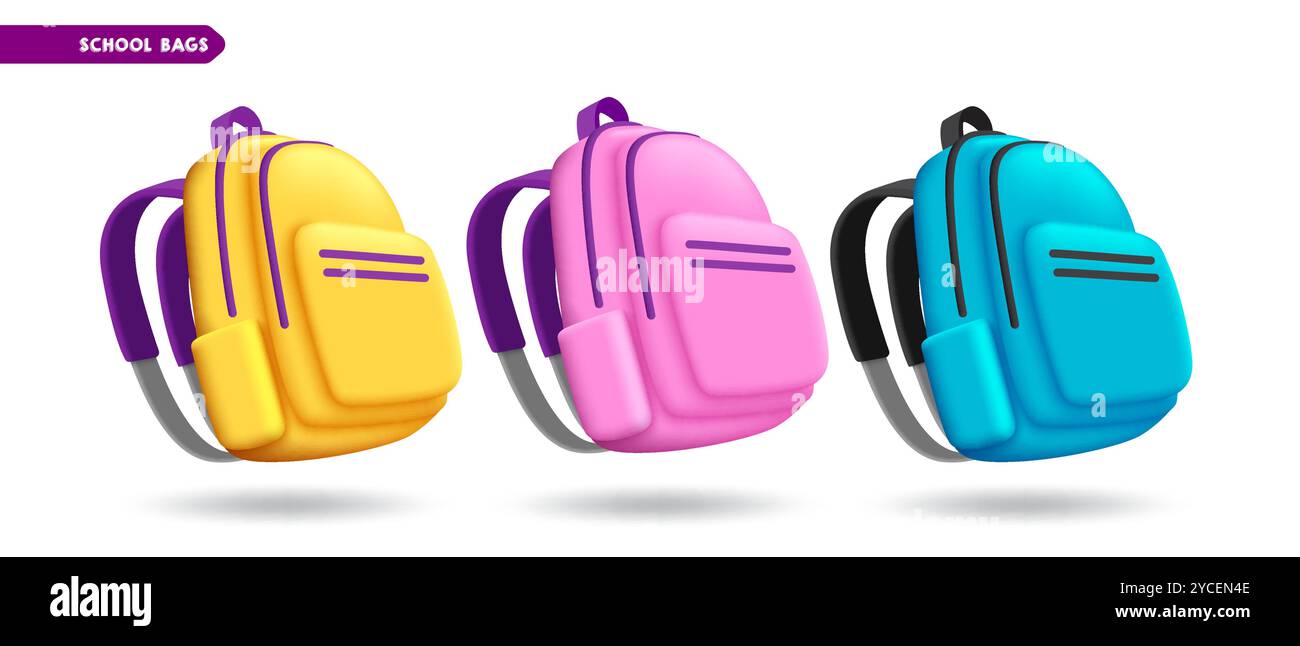 School bags vector set design. Schoolbag kids backpack and baggage ...