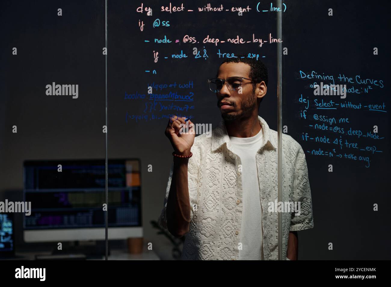 Reviewing Complex Code on Transparent Screen Stock Photo - Alamy