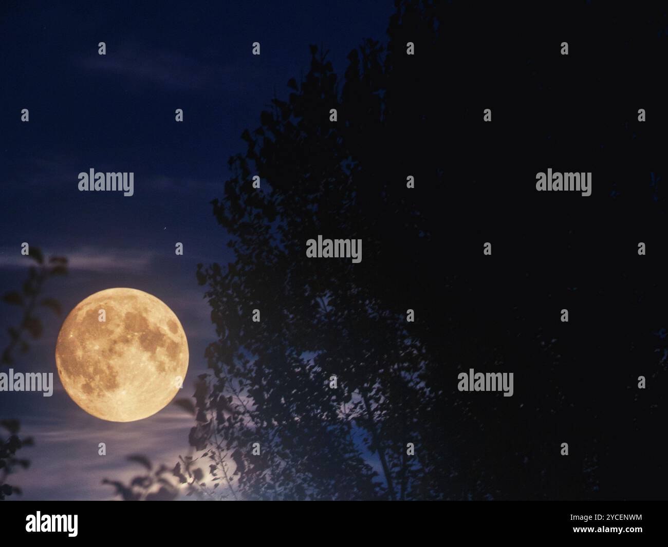Night Scenery with full moon in the City Stock Photo - Alamy