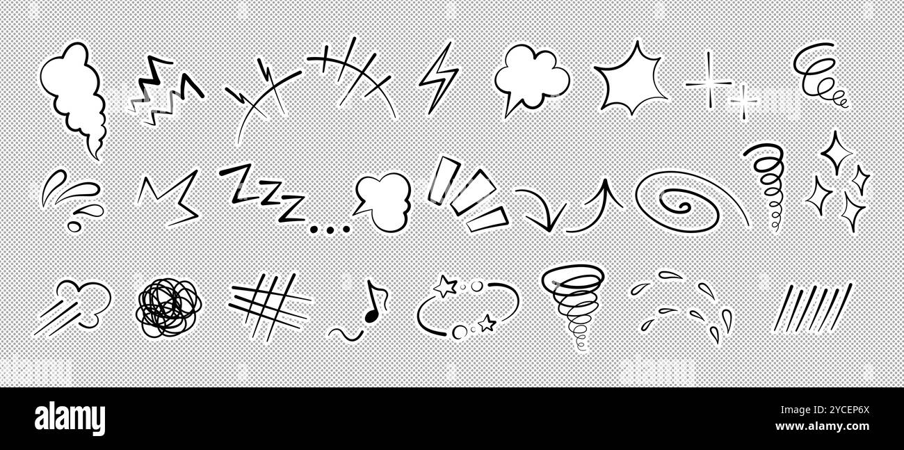 Manga or anime comic emoticon element graphic effects hand drawn doodle ...