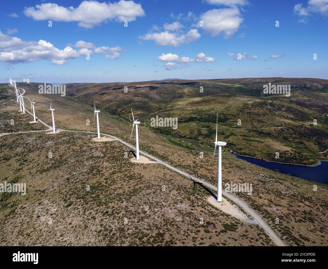 Aerial view of wind turbines for power generation. Concept eco clean ...