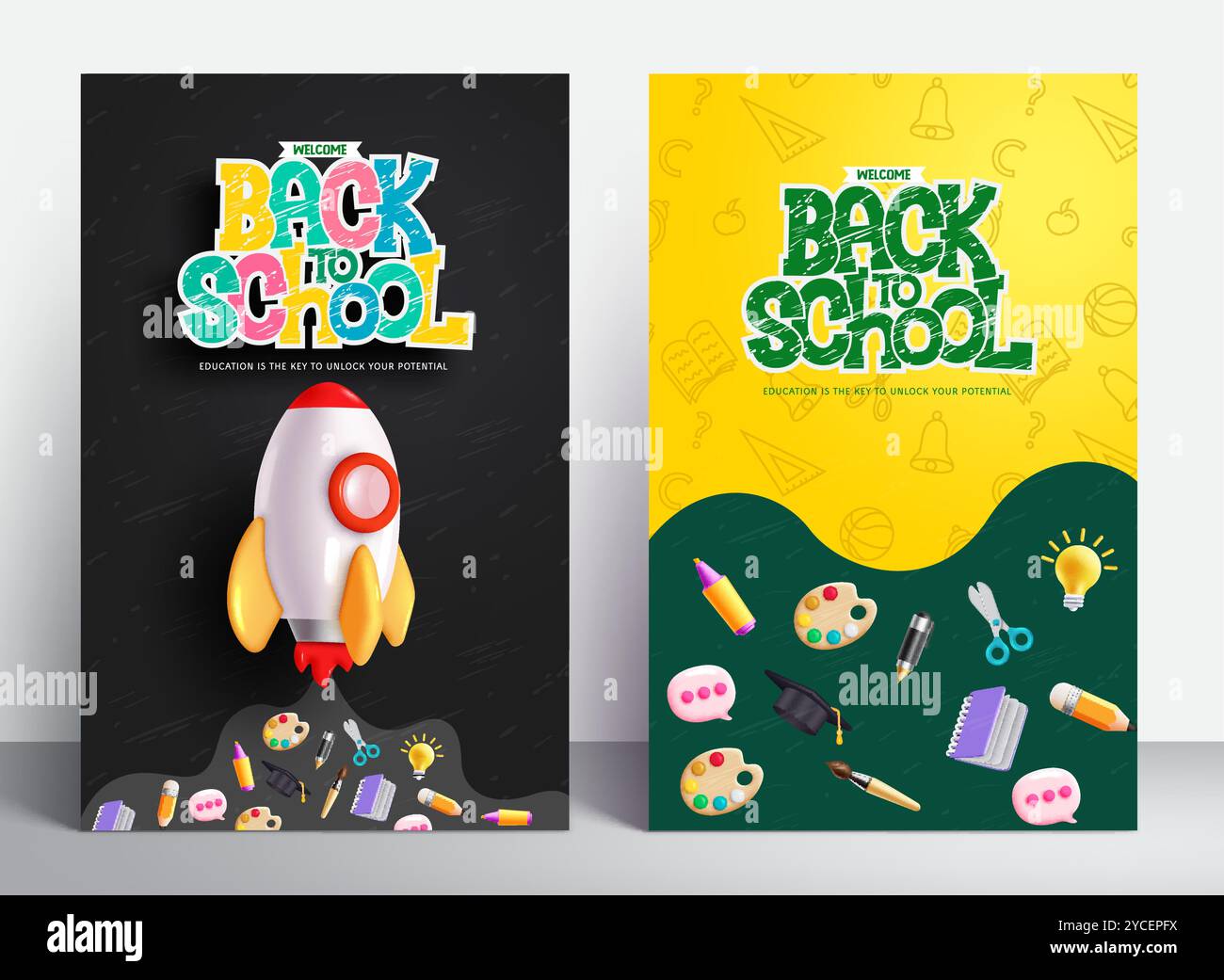 Back to school vector set design. Back to school text with creative art ...