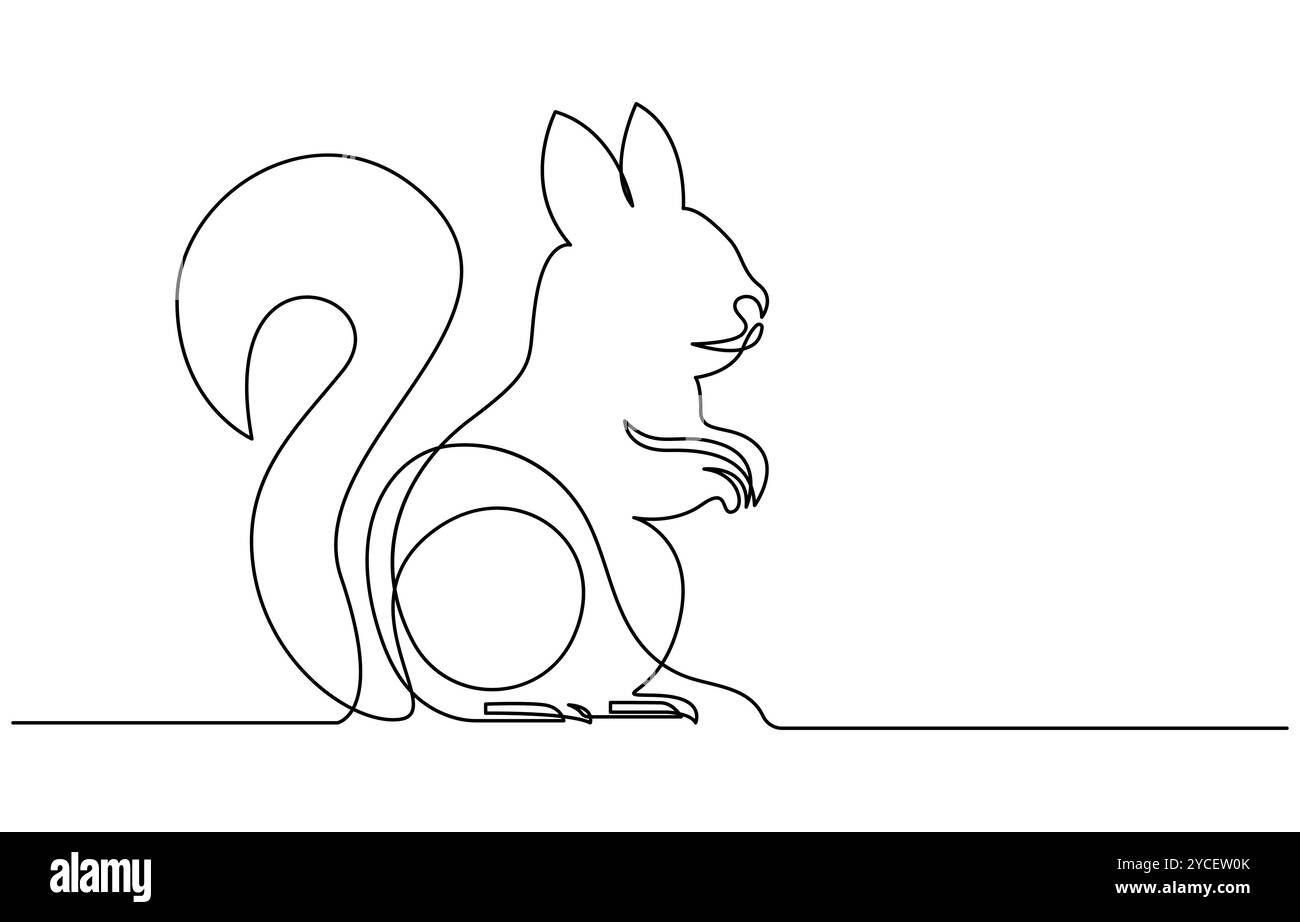 Continuous One Line Drawing Of Chipmunk Squirrel Single Line Art Vector Illustration Squirrel
