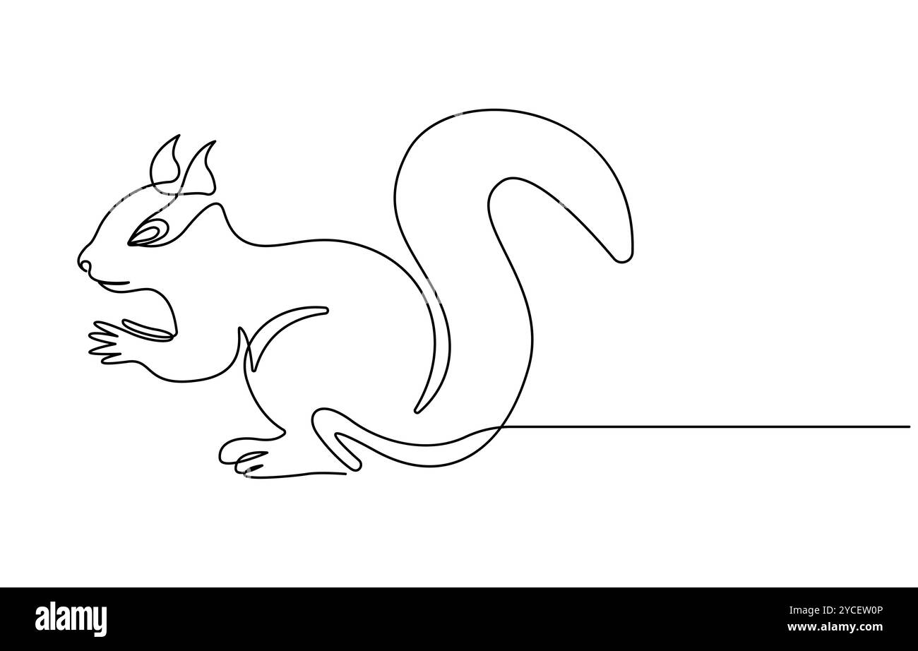 Continuous one line drawing of chipmunk. Squirrel single line art ...