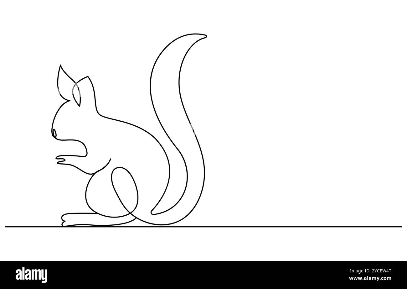 Continuous one line drawing of chipmunk. Squirrel single line art ...