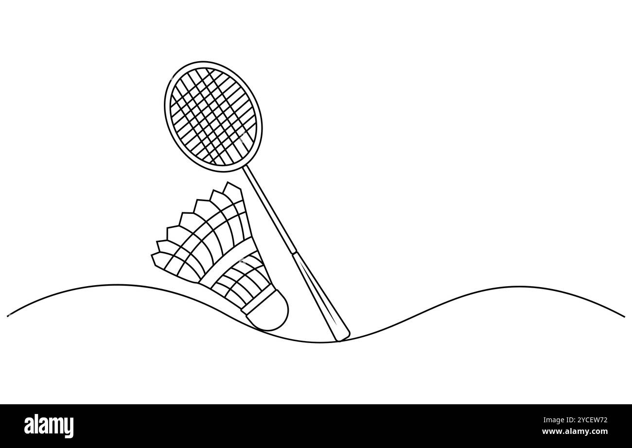 One continuous single line of badminton for sport theme isolated on ...