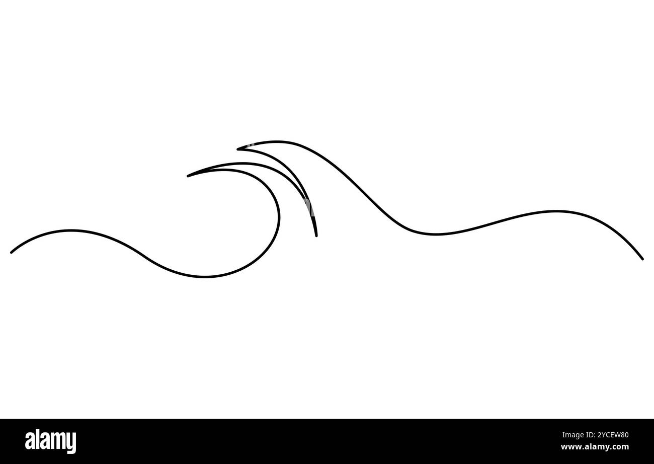 One Single Line Simple Ocean Wave Drawing Sea Wave Continuous Line Drawing Vector Illustration