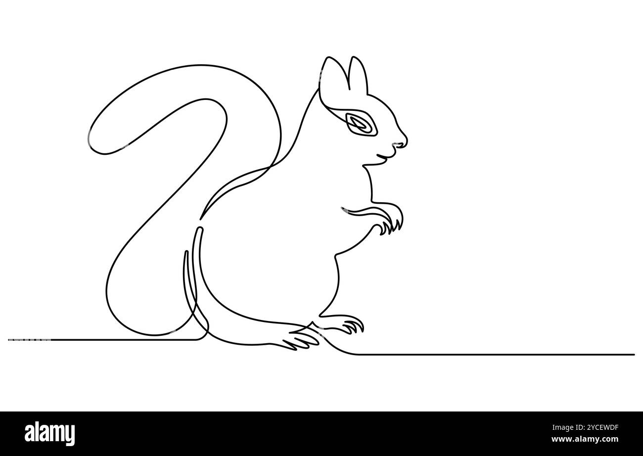 Continuous one line drawing of chipmunk. Squirrel single line art ...