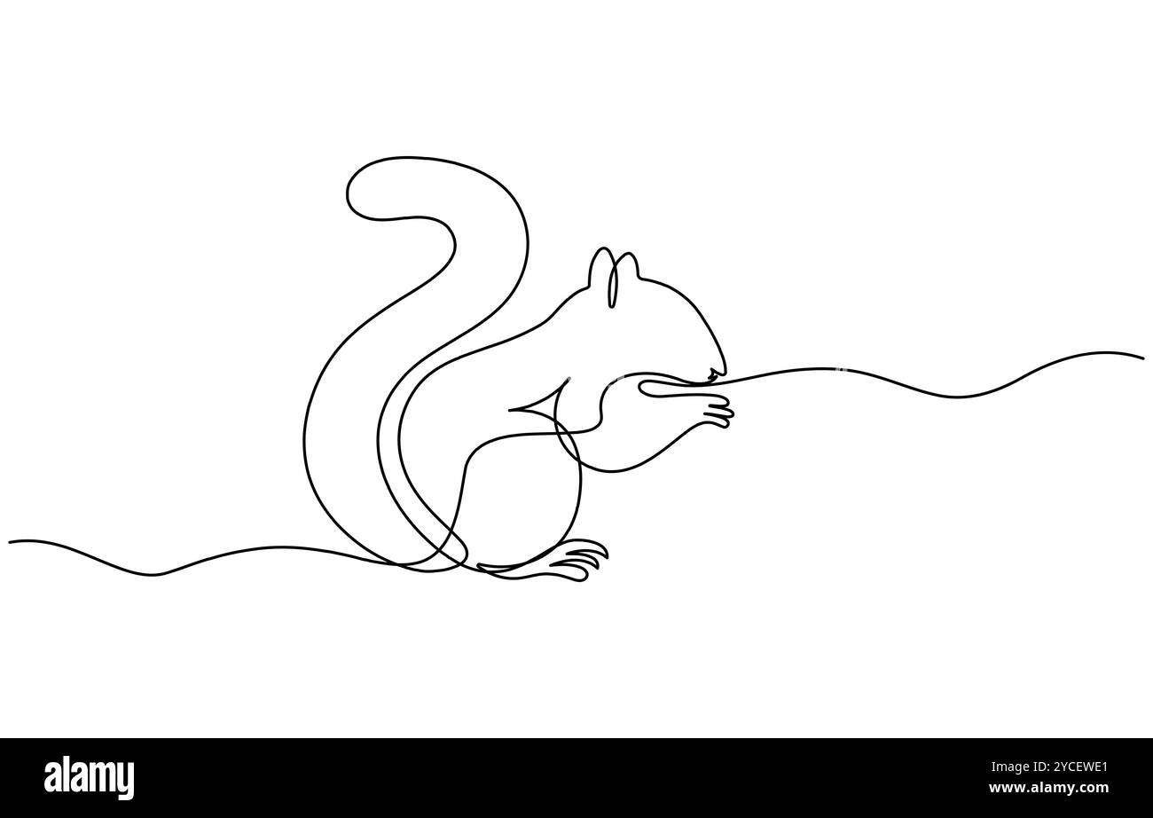 Continuous one line drawing of chipmunk. Squirrel single line art ...