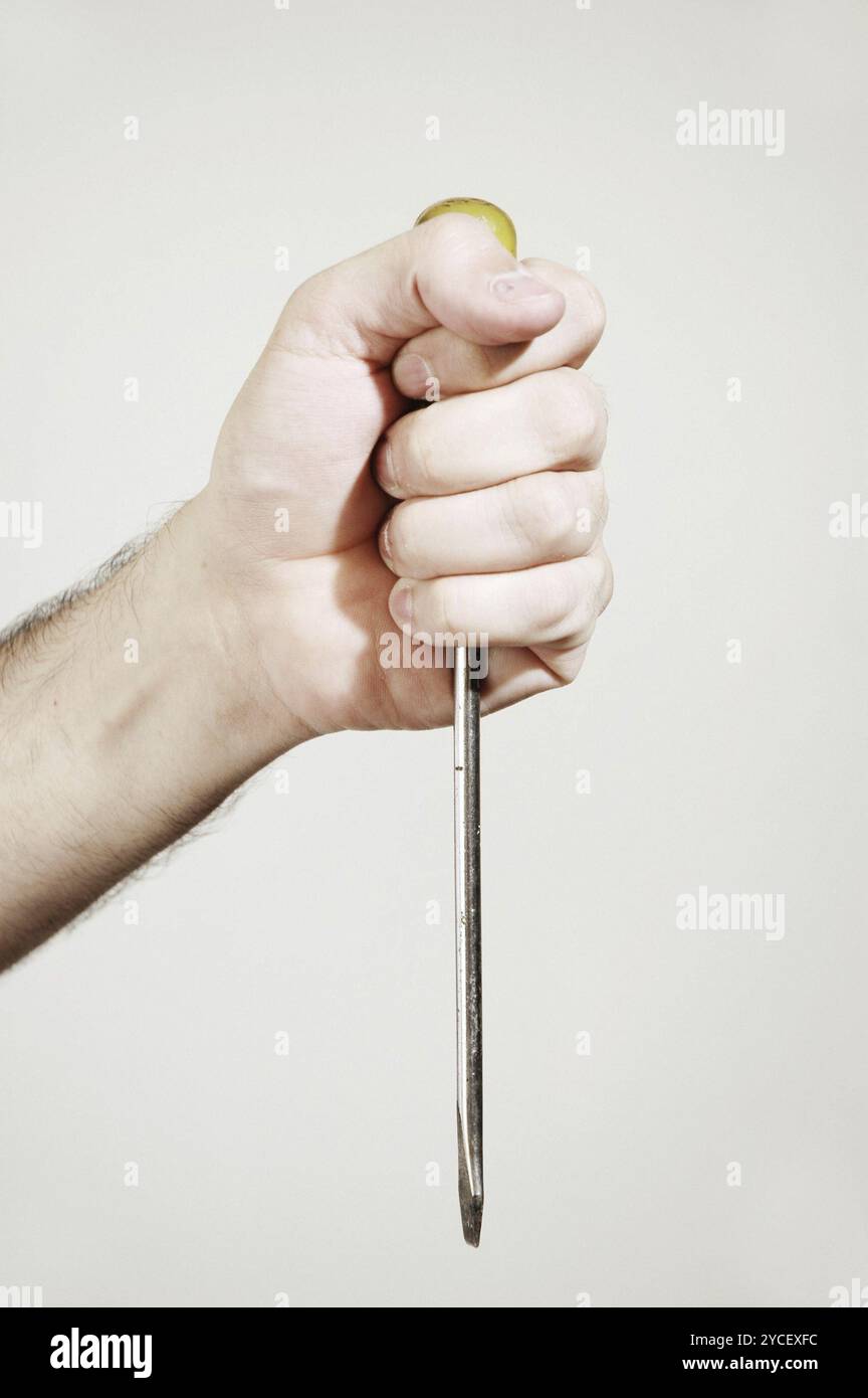 Hand with Screwdriver on white background Stock Photo - Alamy