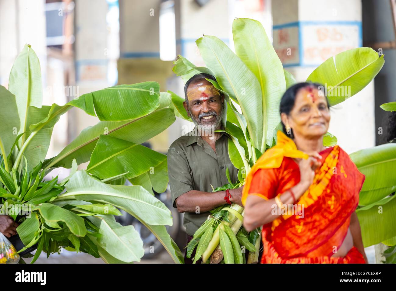 Kulasai Dasara, Portrait of indian hindu devotee with painted face and ...