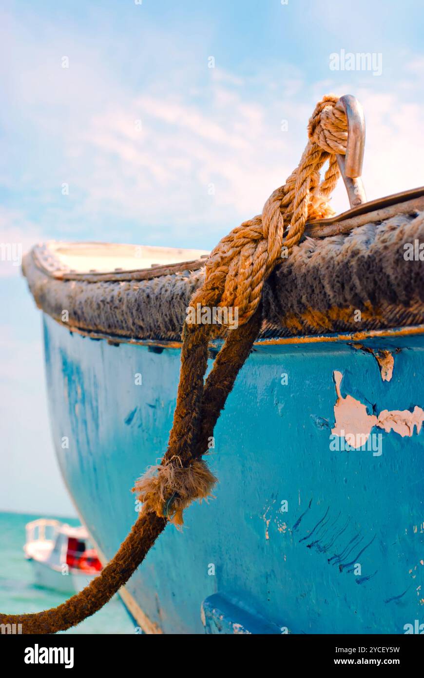 Blue fishing boat Stock Photo - Alamy