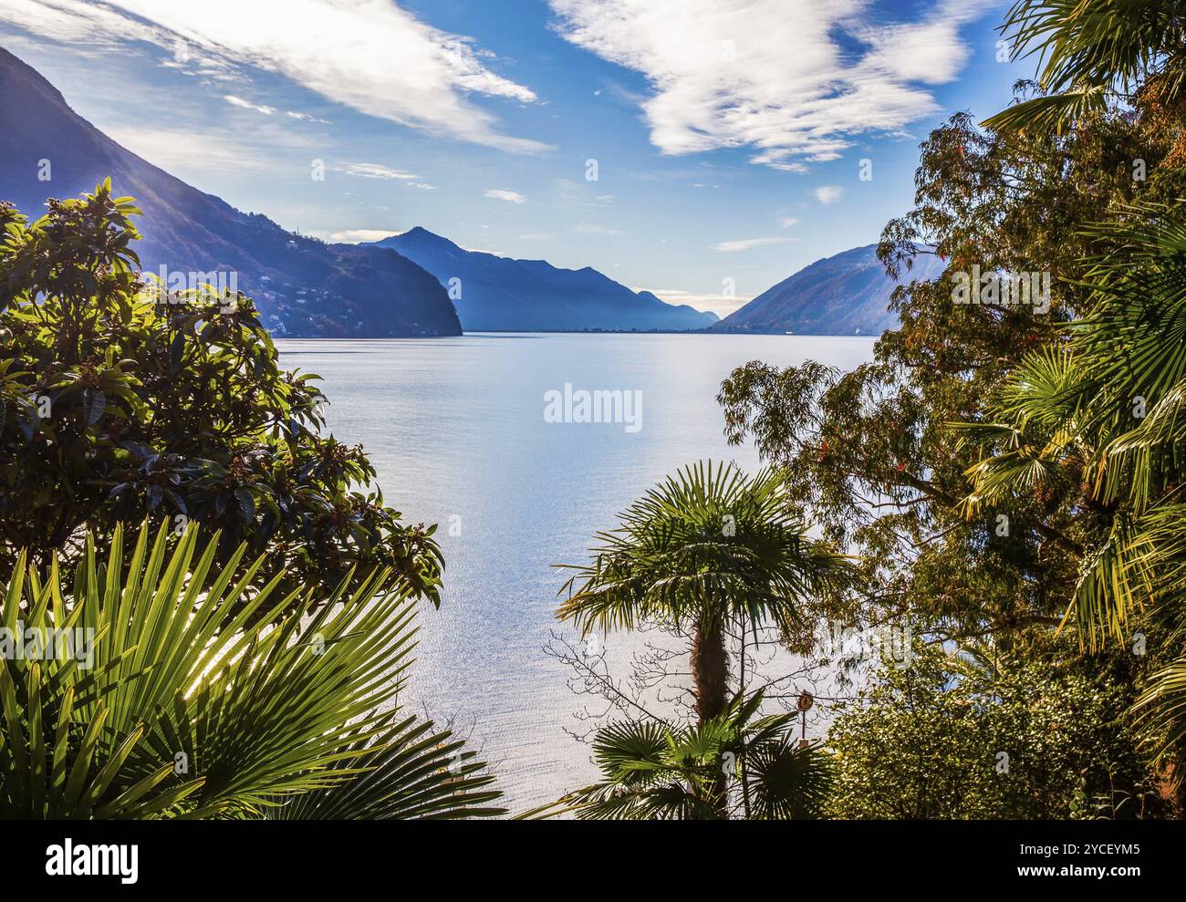 Amazing view on Lugano lake with mountains on other side of lake Lugano ...