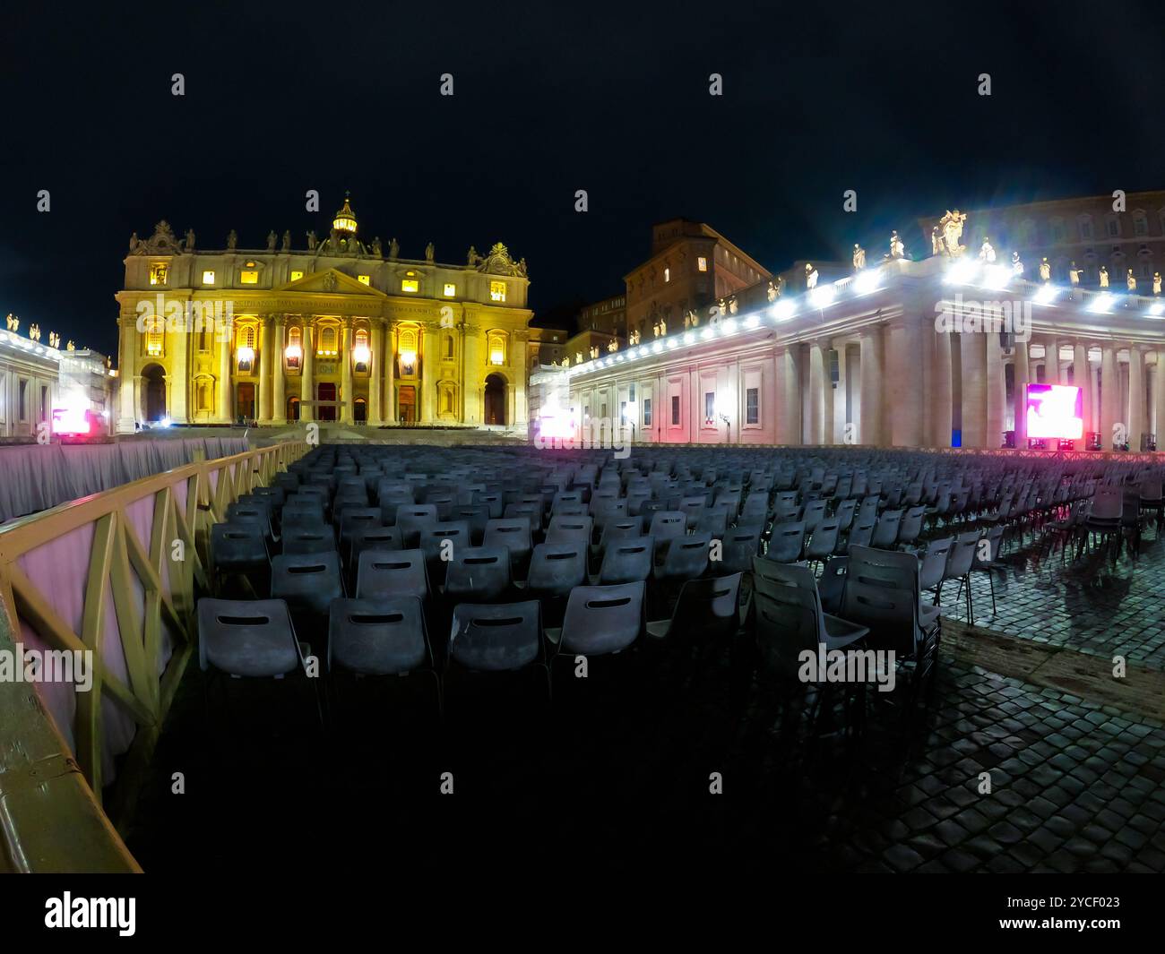 Italy.Rome.Vatican: St.Peters Basilica is illuminated with lights at ...