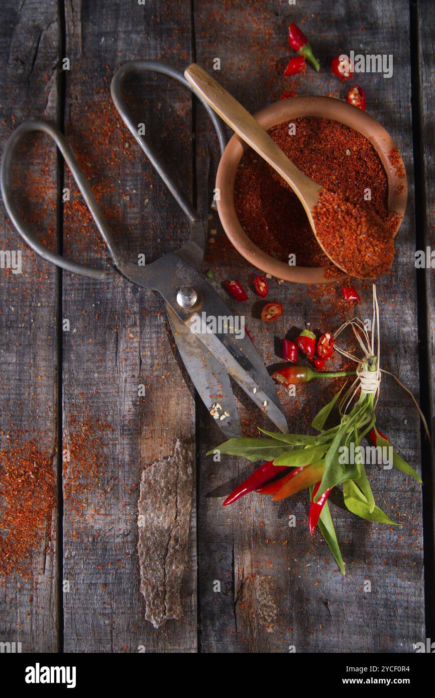 Presentation of chili with the use of scissors and ground Stock Photo ...