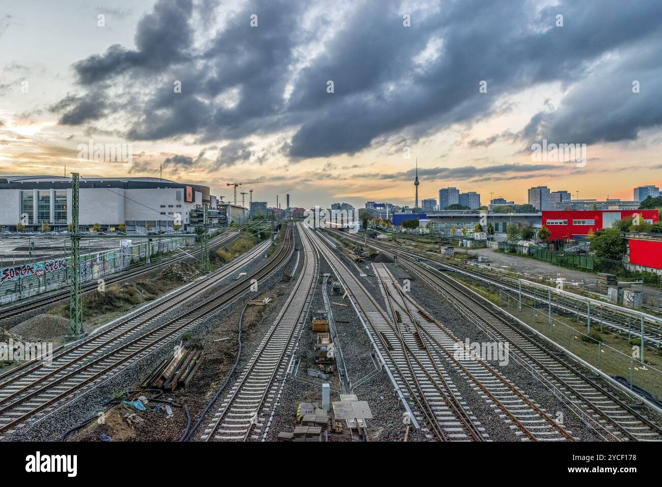 Berlin railway tracks with TV Tower in background, Germany, Europe Stock Photo - Alamy