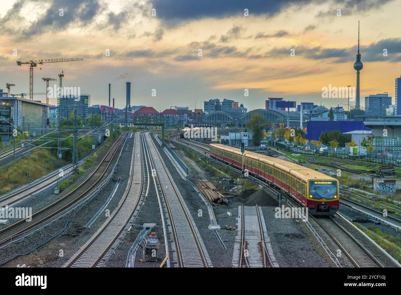 Berlin metro railway tracks with TV Tower in background Stock Photo - Alamy