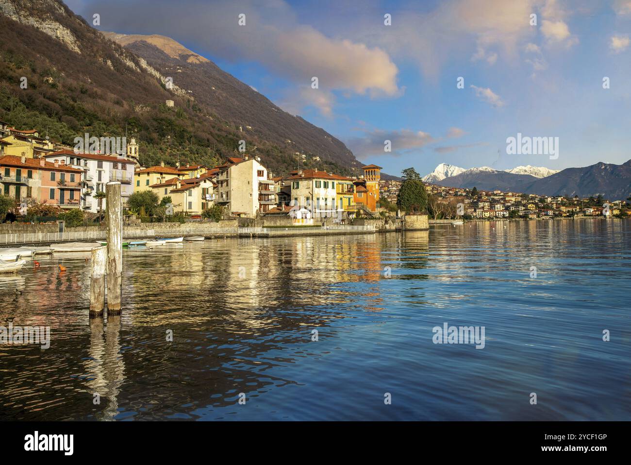 Amazing scene with houses in some village on left coast of Lake Como ...