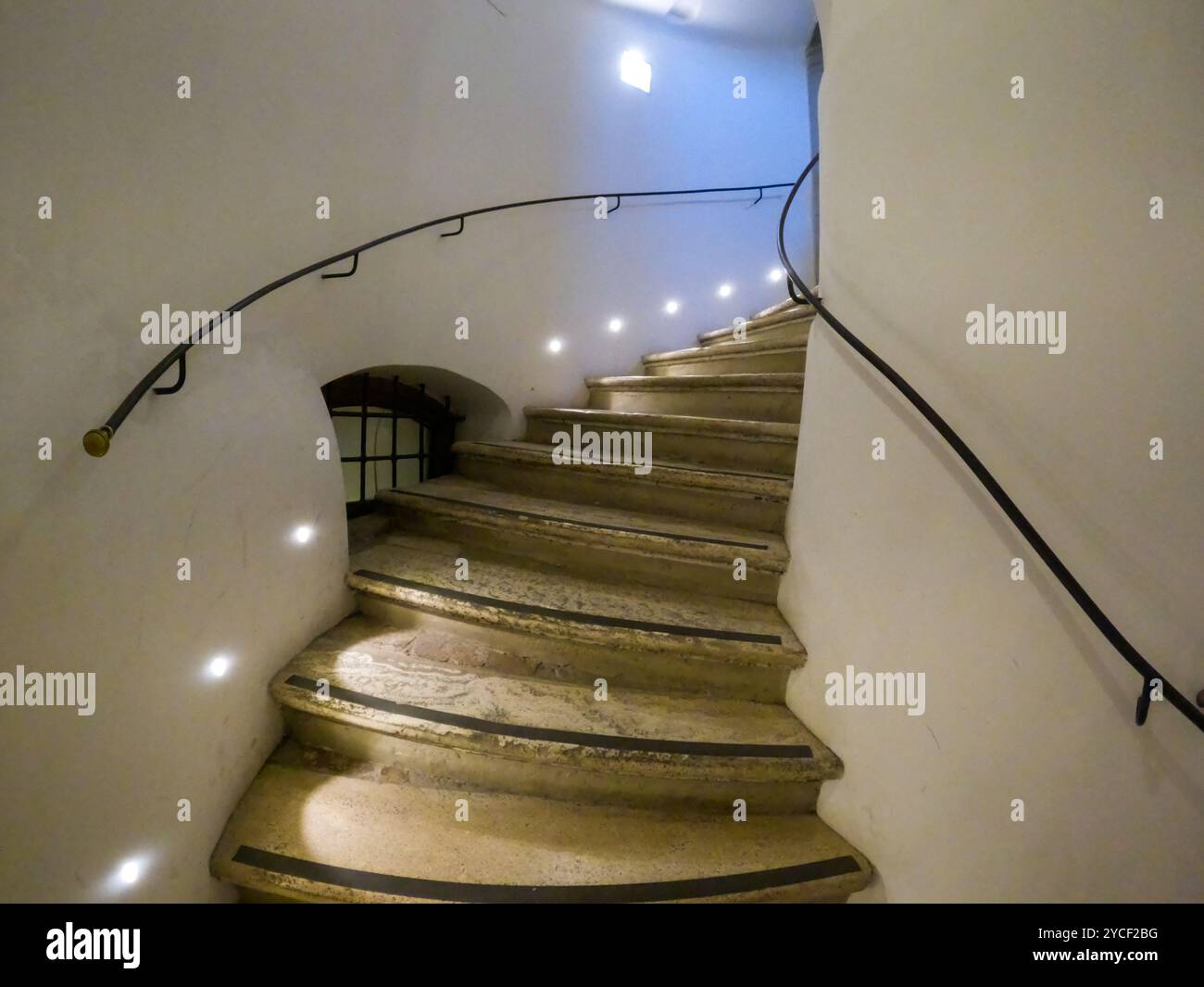 Old spiral staircase with metal railing, galleria Borghese, Rome, Italy ...