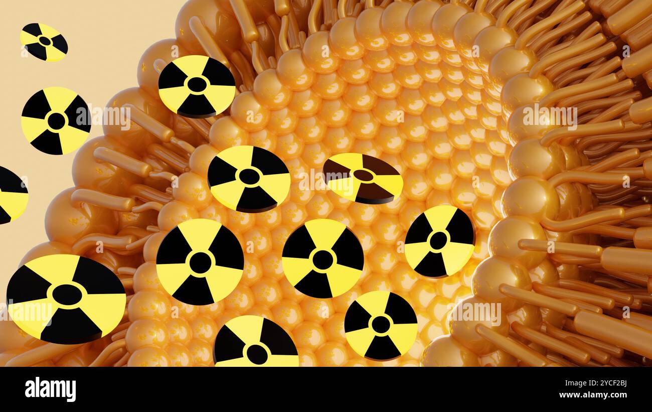 3d rendering of liposome and radioactive symbol. they have potential in ...