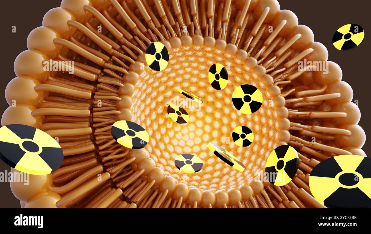 3d rendering of liposome and radioactive symbol. they have potential in ...