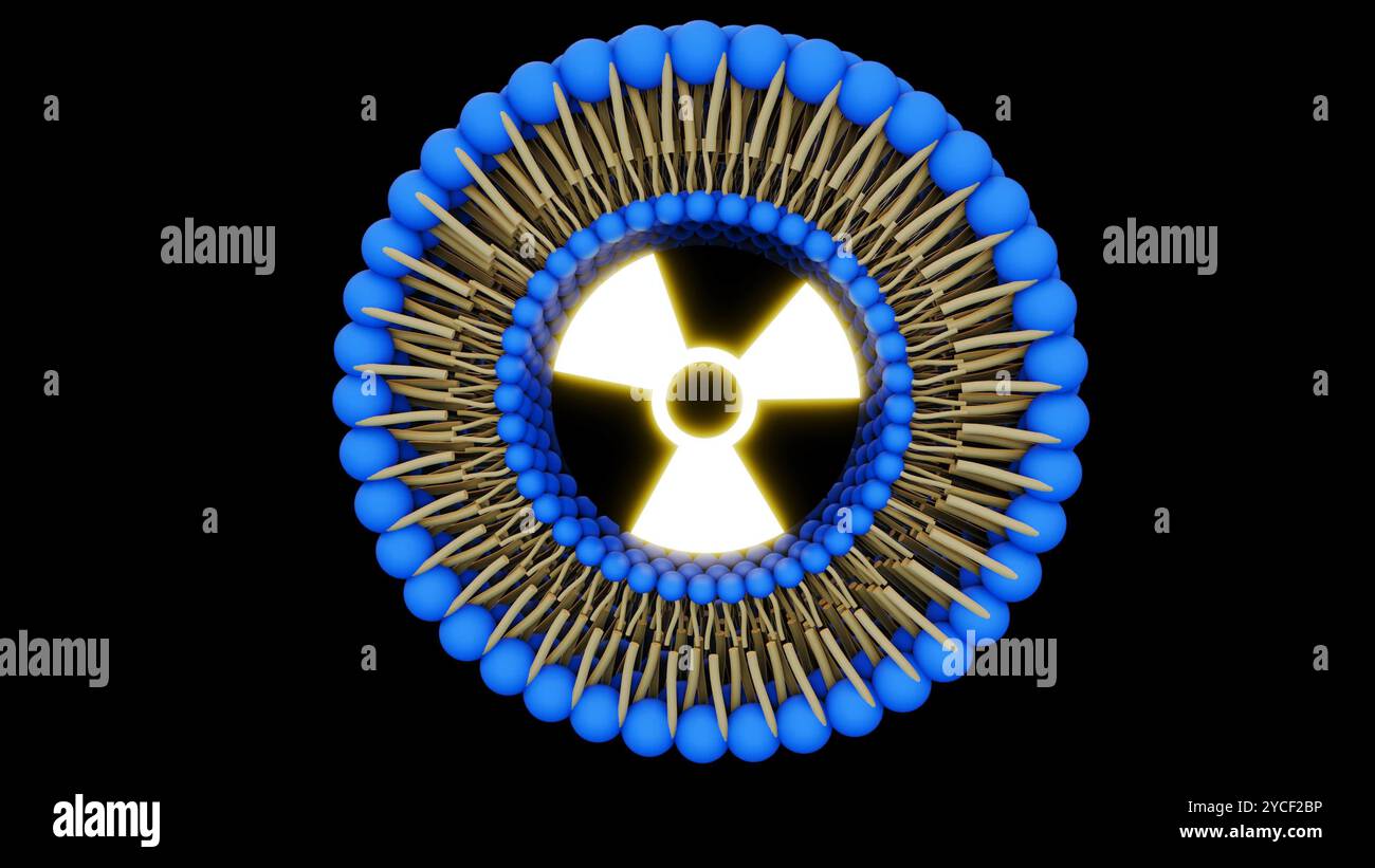 3d rendering of liposome and radioactive symbol. they have potential in ...