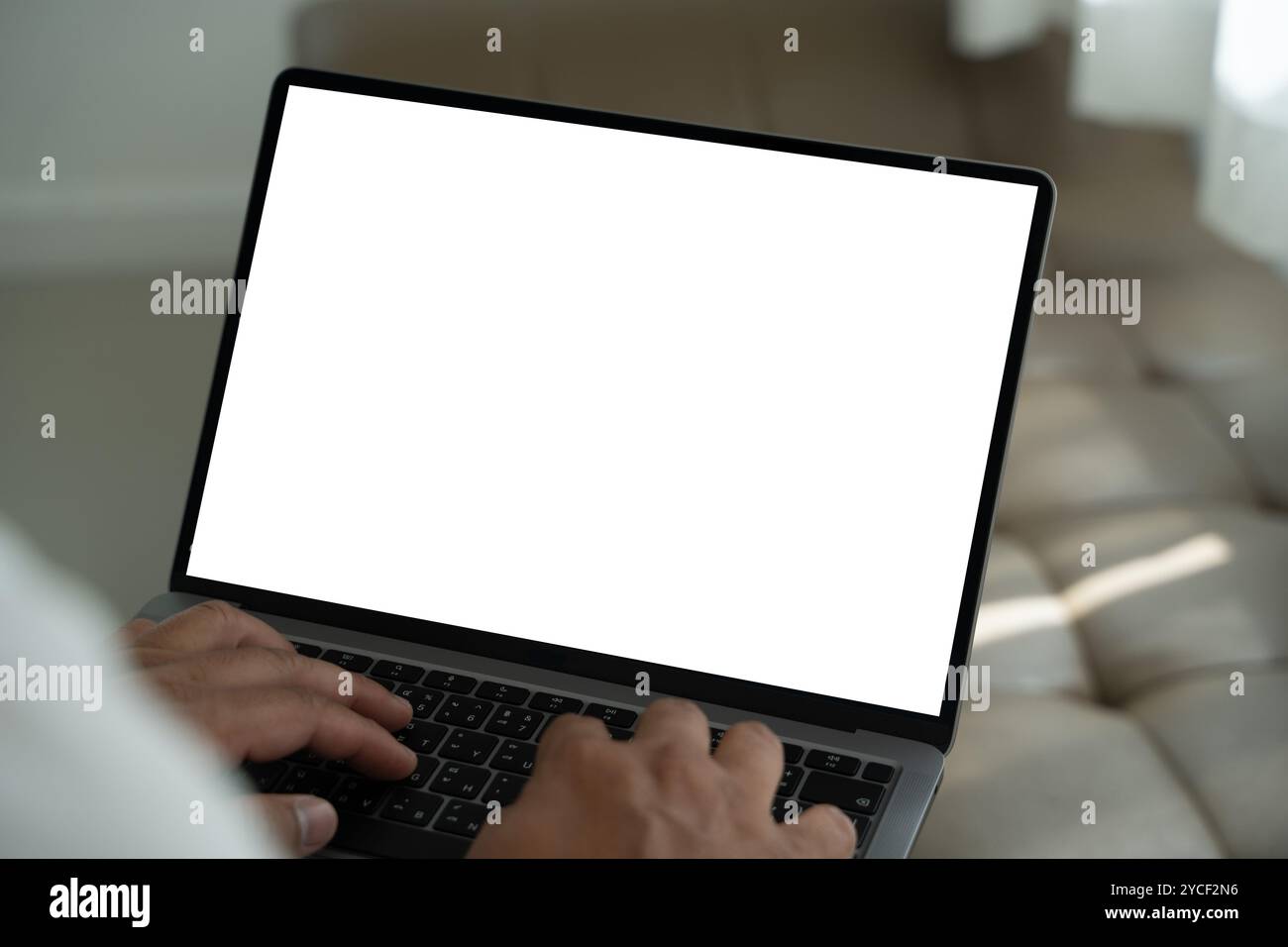 young man working Businessman using a desktop computer of the blank ...
