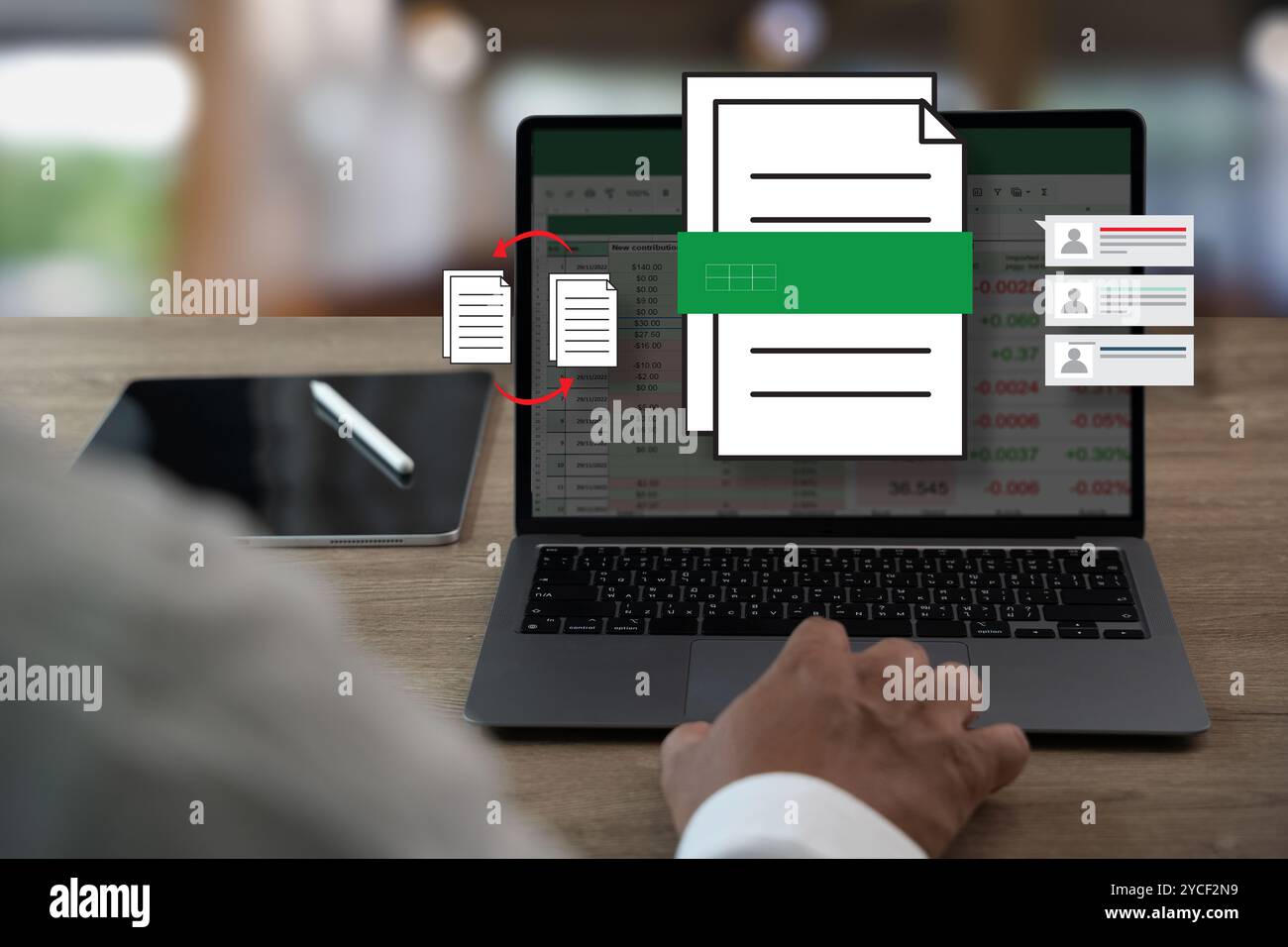 businessman working with data and graphs in spreadsheet documents for online analysis Microsoft ...