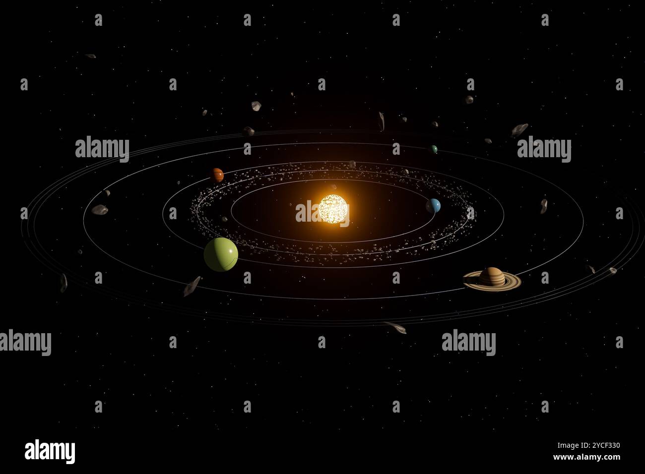 A close up of the solar system with the sun in the center Stock Photo ...