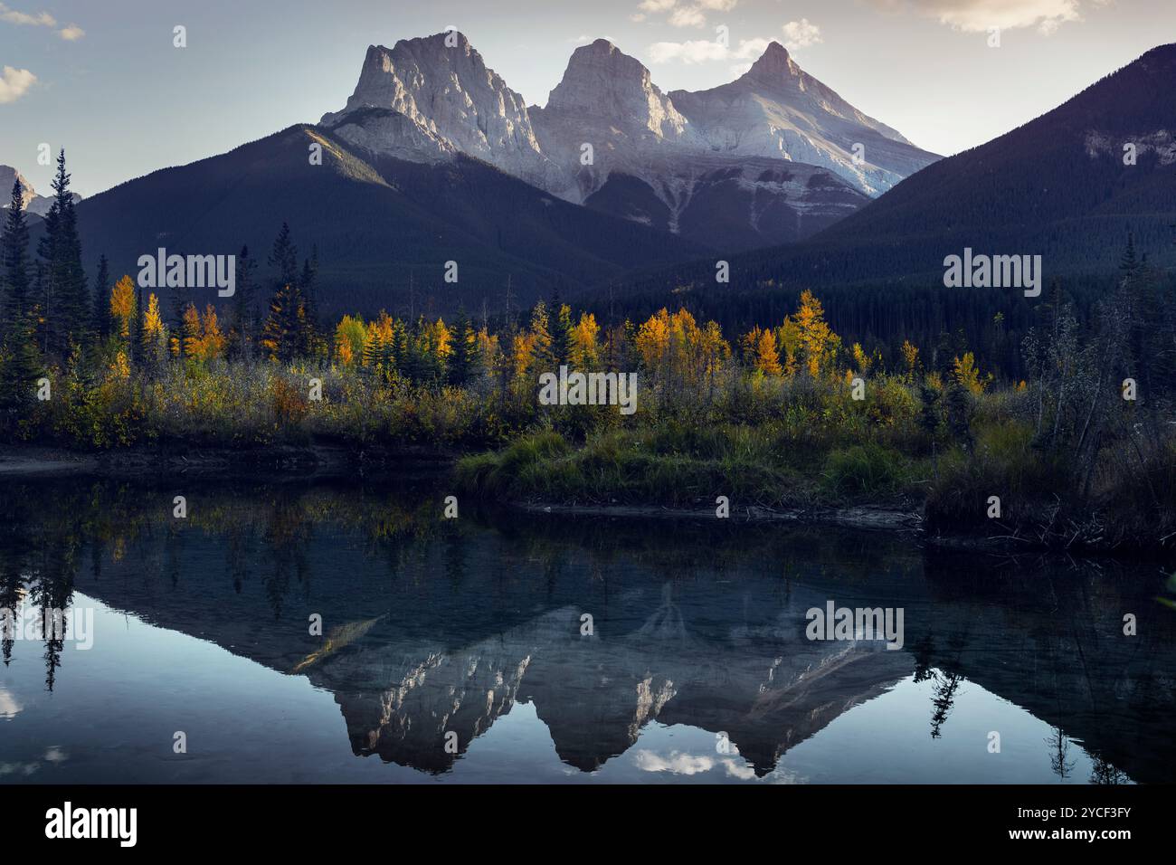 View of the 3 Sisters mountain range. Canmore, Alberta, Canada Stock ...