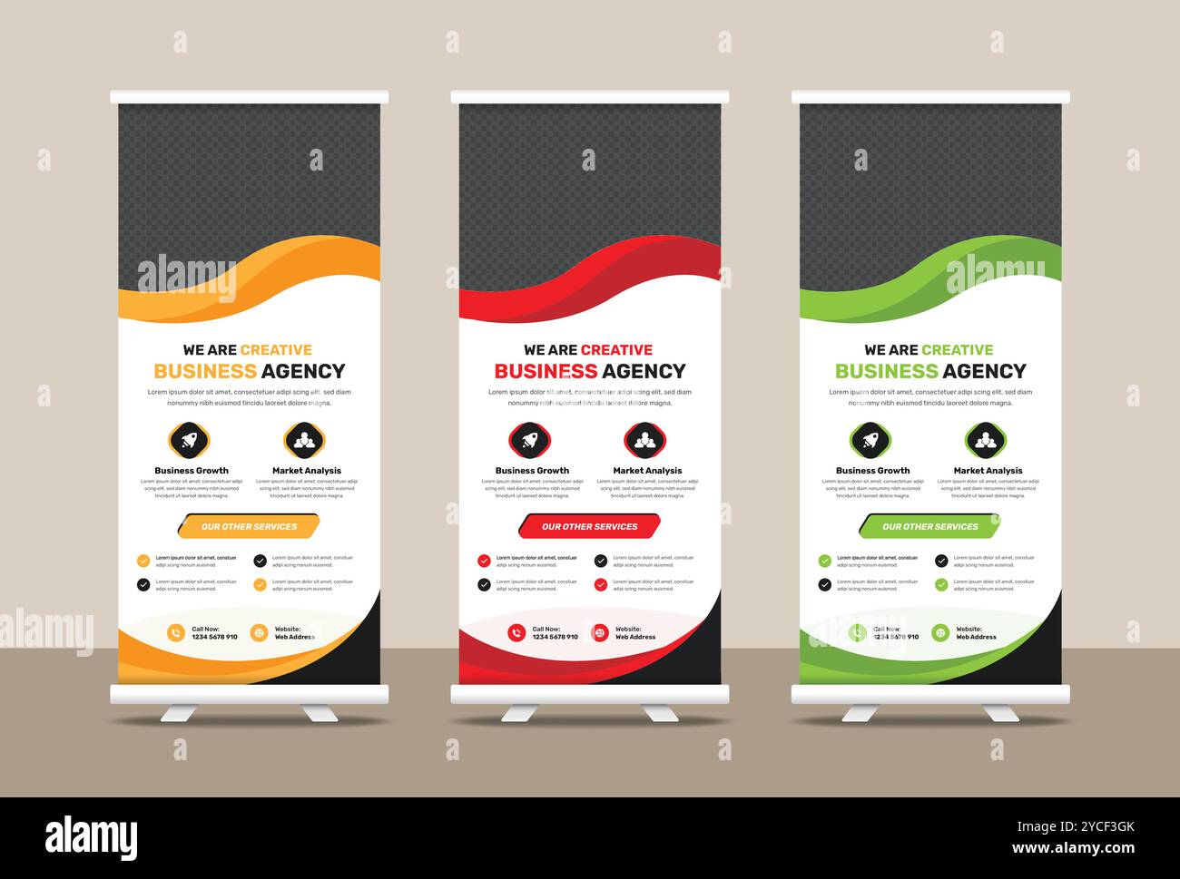 Multipurpose modern corporate business roll up banner design with three ...