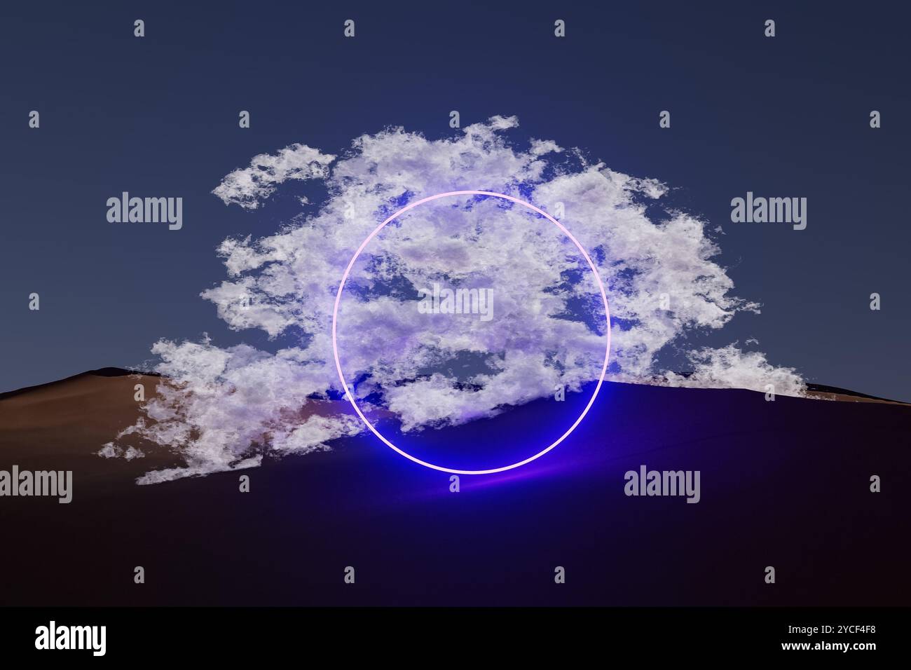 A blue circle is glowing in the sky above a mountain Stock Photo - Alamy